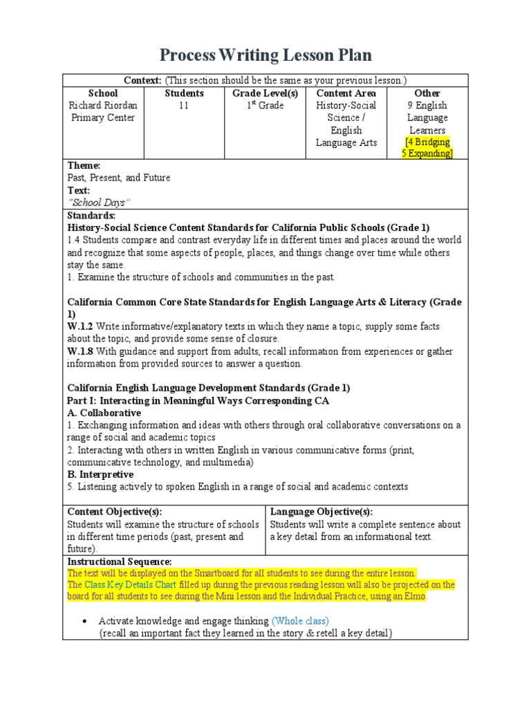 Week 8 Process Writing Lesson Plan Final | PDF | Educational Assessment ...