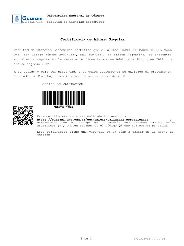 Certificado Alumno Regular | PDF
