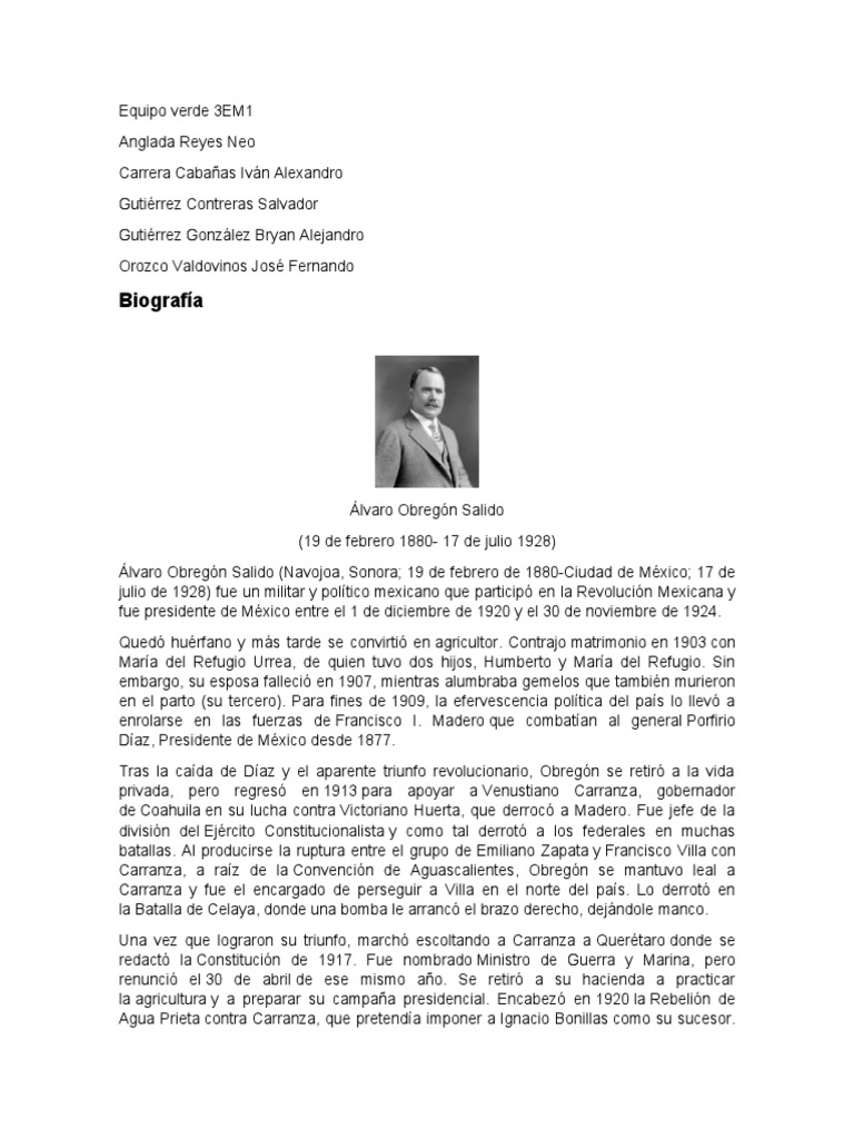 Biografía de Álvaro Obregón | PDF | revolución mejicana | México