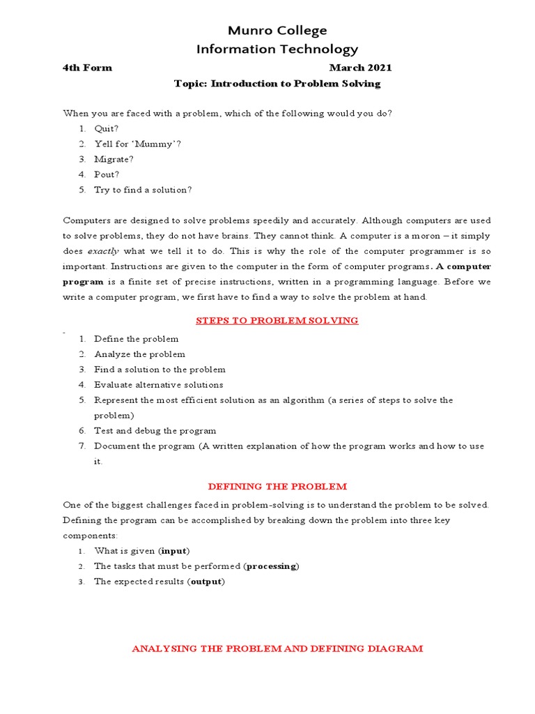 Programming Handout - Problem Solving | PDF | Boolean Algebra | Teaching Mathematics