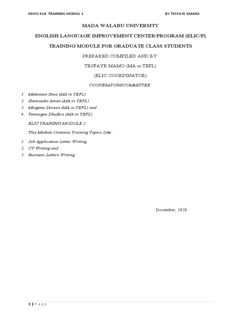 Mada Walabu University English Language Improvement Center/Program ...