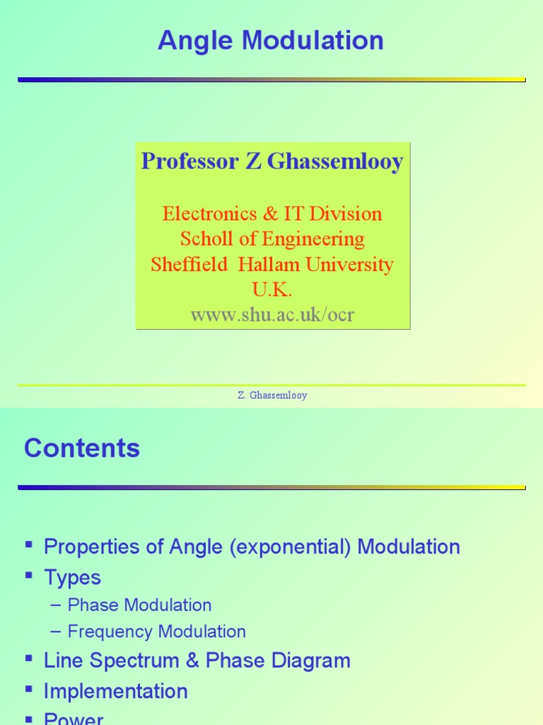 Angle Modulation: Professor Z Ghassemlooy | PDF | Frequency Modulation | Wireless