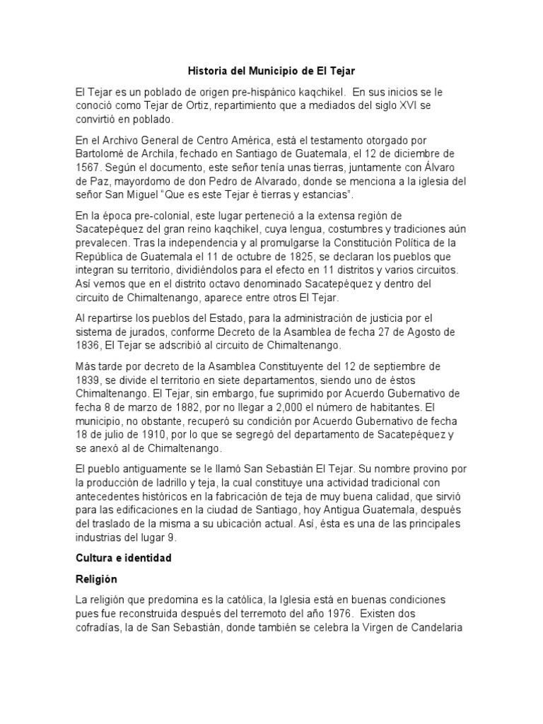 Historia Del Municipio de El Tejar | PDF | Religión y creencia ...
