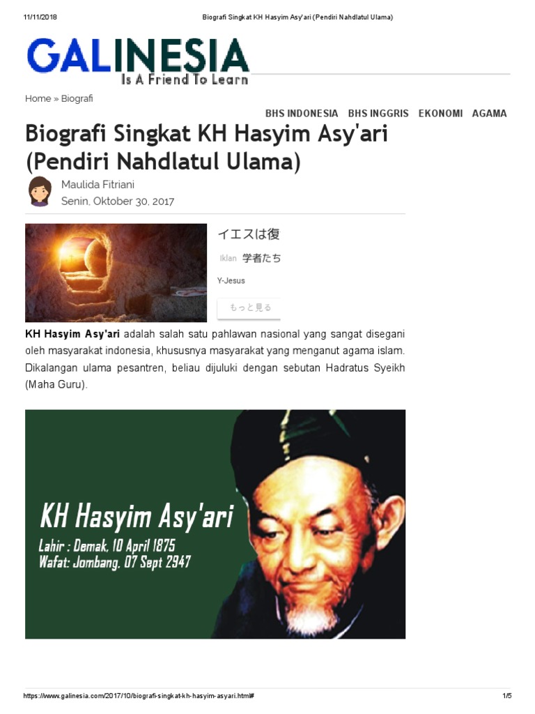 Biografi Singkat KH Hasyim Asy'Ari (Pendiri Nahdlatul Ulama) | PDF