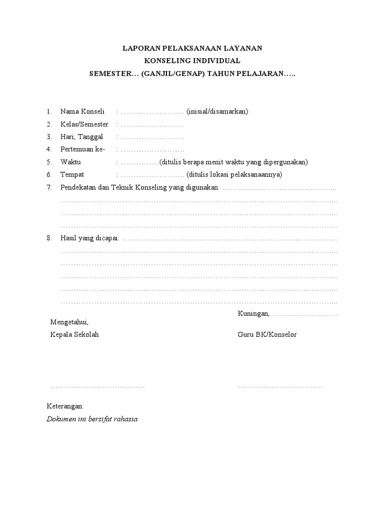 Format Laporan Konseling Individual | PDF