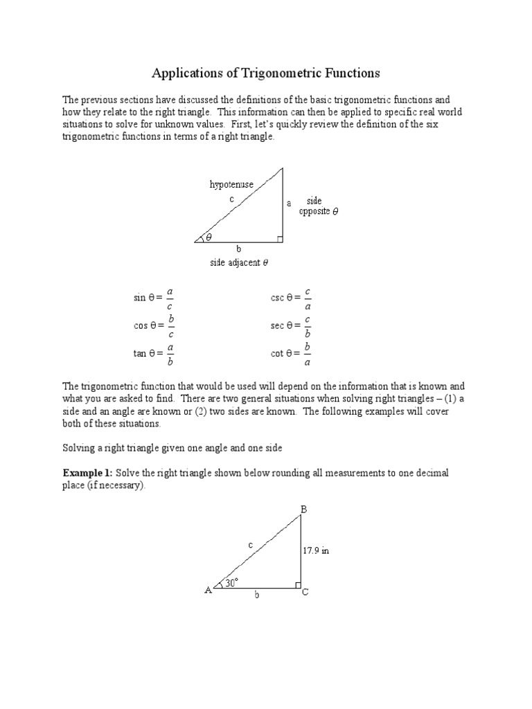 Applications Of Trig Functions Pdf Sine Trigonometric Functions