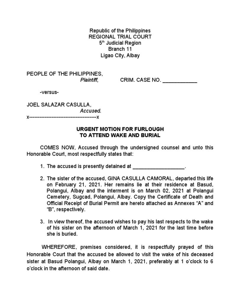 Motion For Furlough | PDF