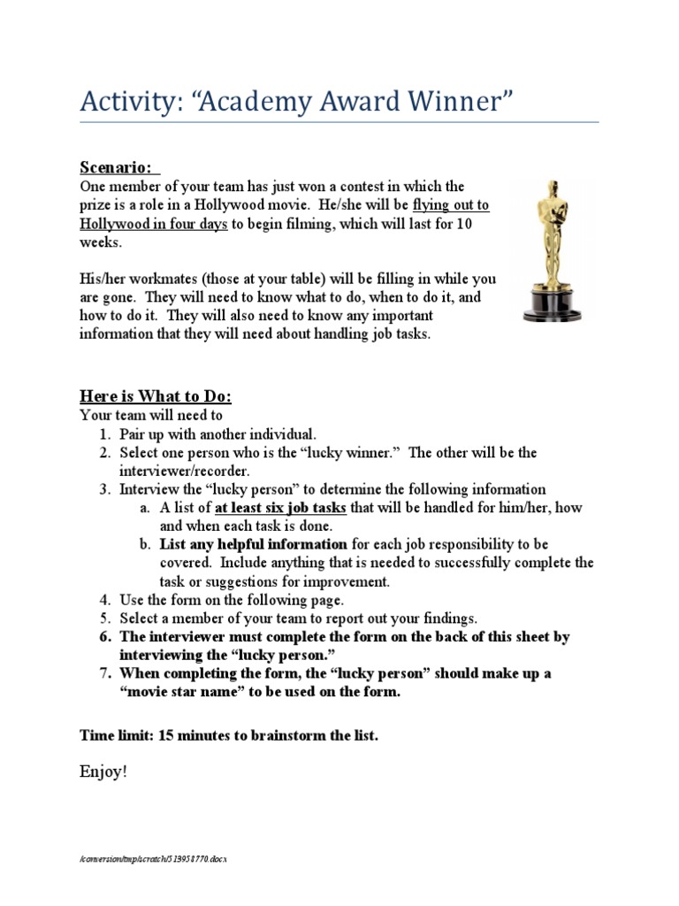Activity: "Academy Award Winner": Scenario | PDF | Career & Growth ...