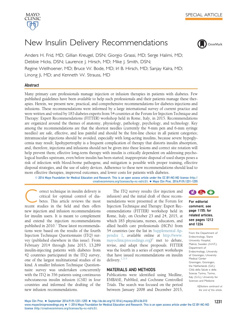 New Insulin Delivery Recommendations: Supplemental Ap-Pendix 1 | PDF ...
