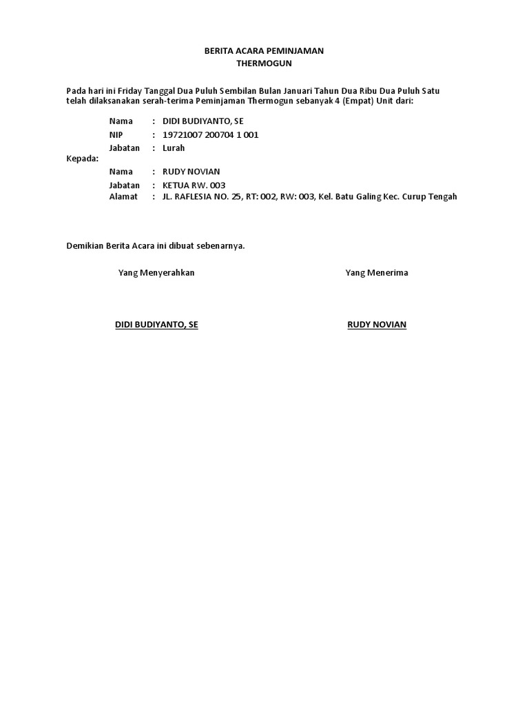 Peminjaman Thermogun 4 Unit | PDF