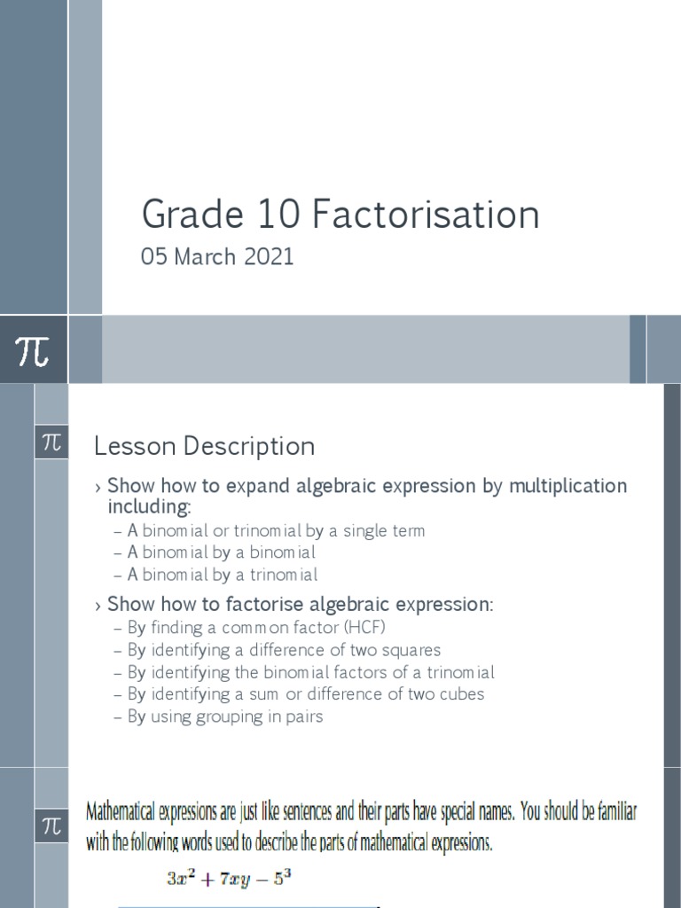 Grade 10 Factorisation | PDF | Factorization | Multiplication