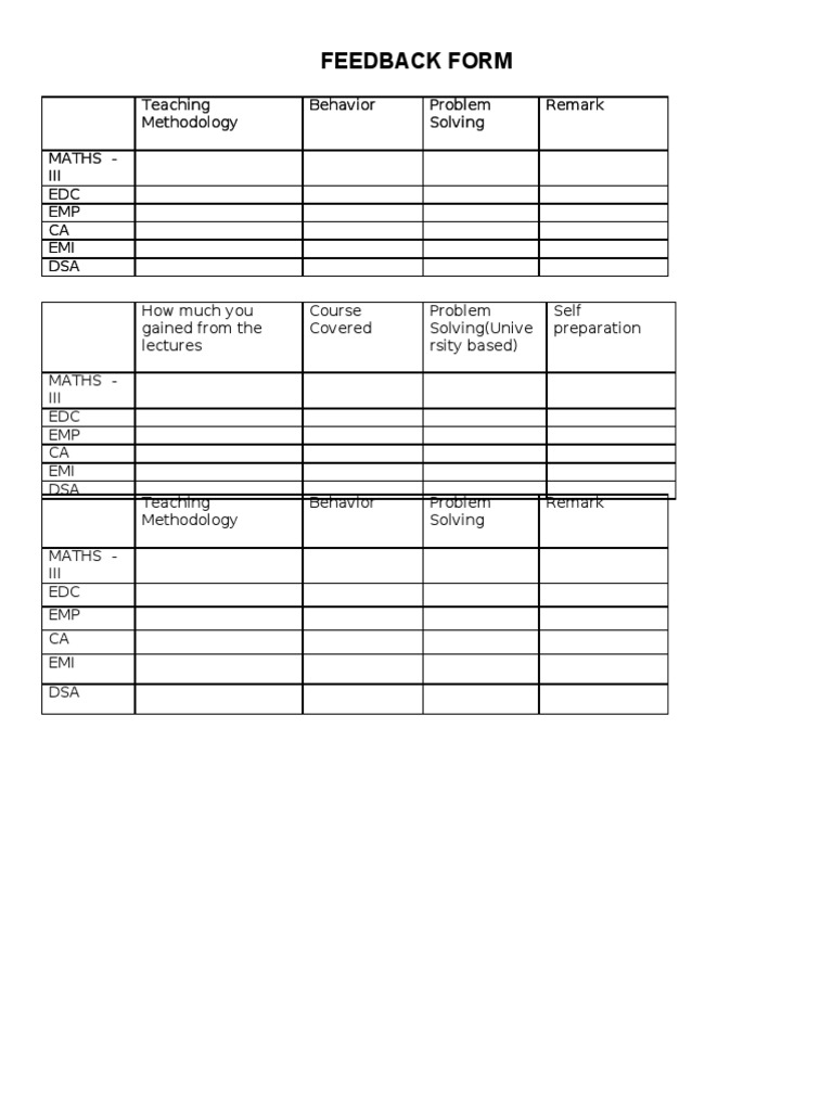 Maths III Course Feedback Form | PDF