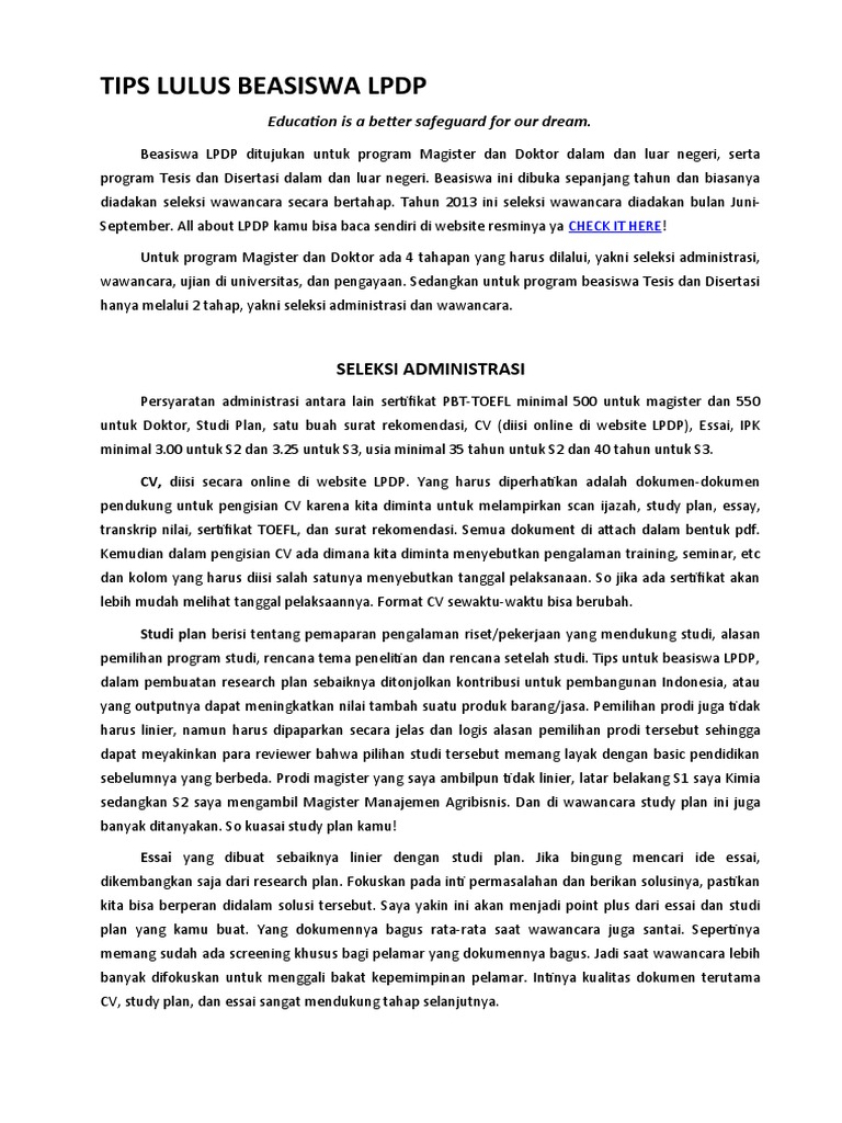 Tips Lulus Beasiswa LPDP | PDF