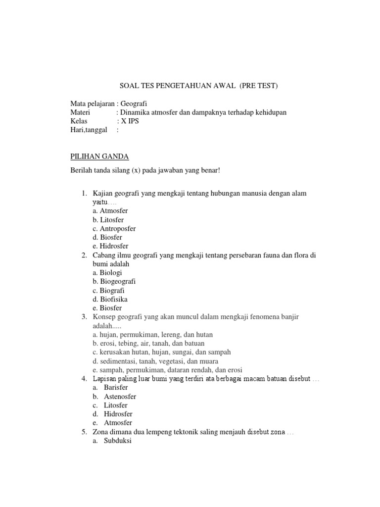 Soal Pre Test | PDF | Sains & Matematika