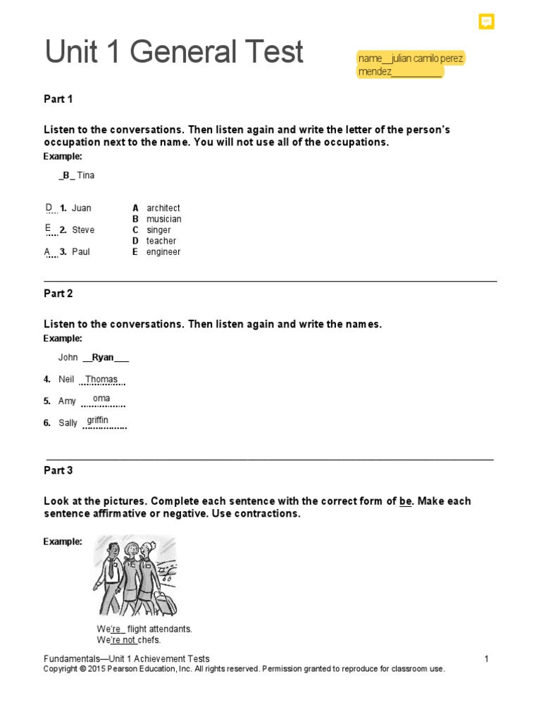 Unit 1 General Test: Name - Julian Camilo Perez Mendez | PDF