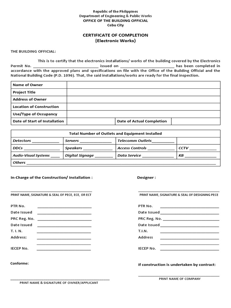 Electronics Completion Form Occupancy | PDF | Computer Science | Computing