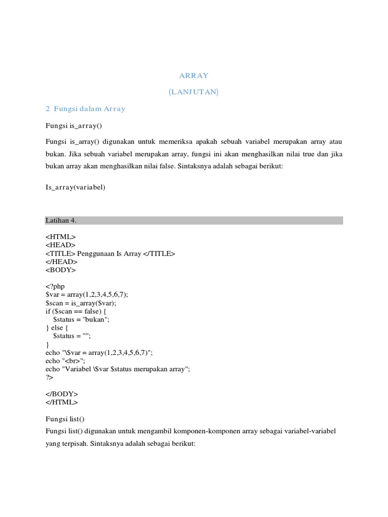 Fungsi Array dalam PHP: Panduan Lengkap | PDF