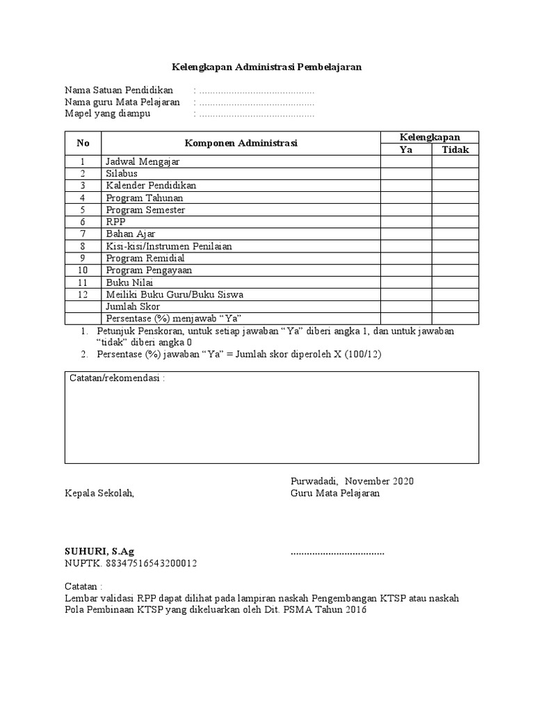 Kelengkapan Administrasi Pembelajaran | PDF | Karier & Perkembangan
