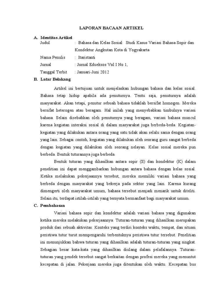 Laporan Bacaan Artikel Variasi | PDF