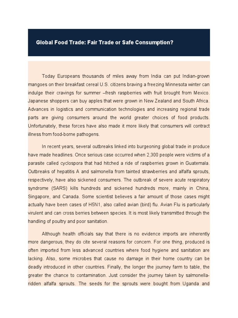 Global Food Trade (Fair Trade or Safe Consumption) | PDF | Food Safety ...