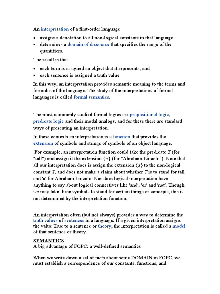 Interpretation Domain of Discourse: We May Take These Symbols To Stand ...
