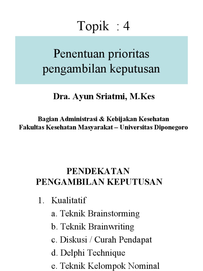 Teknik Pengambilan Keputusan | PDF | Karier & Perkembangan | Seni