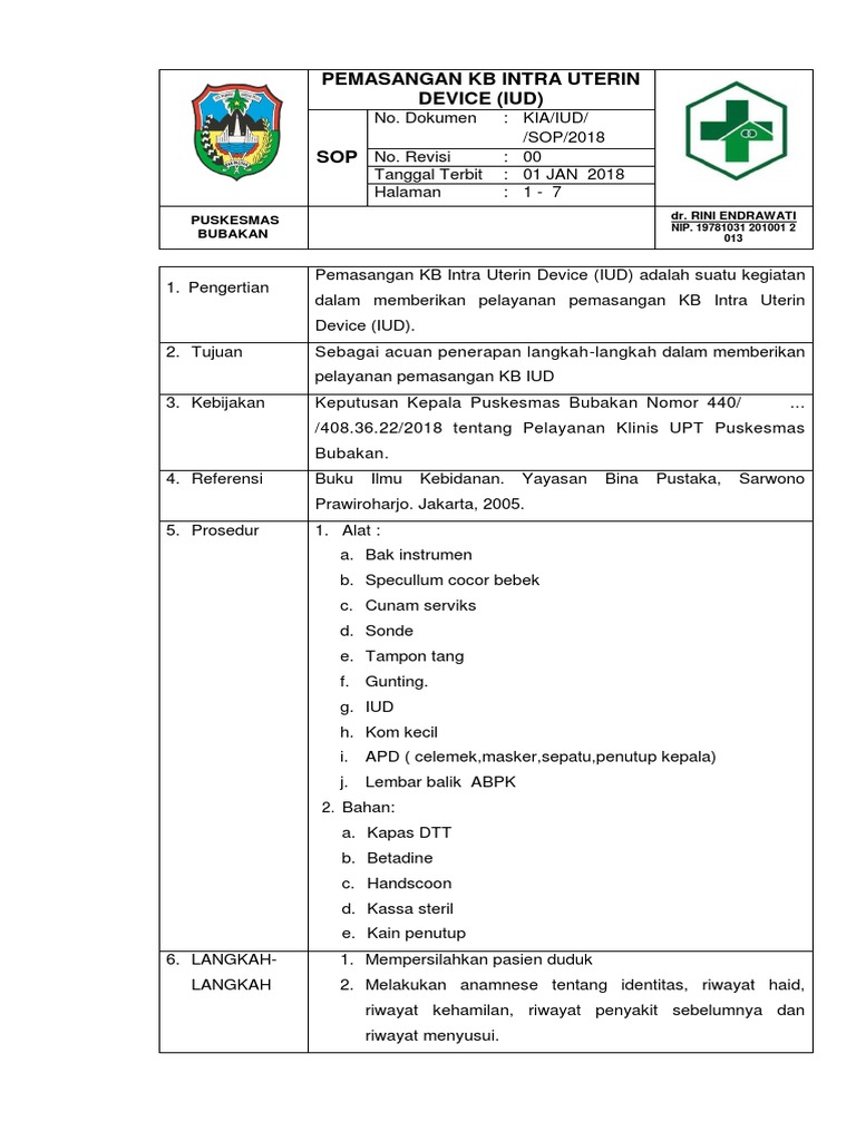 Sop Pemasangan KB Iud | PDF