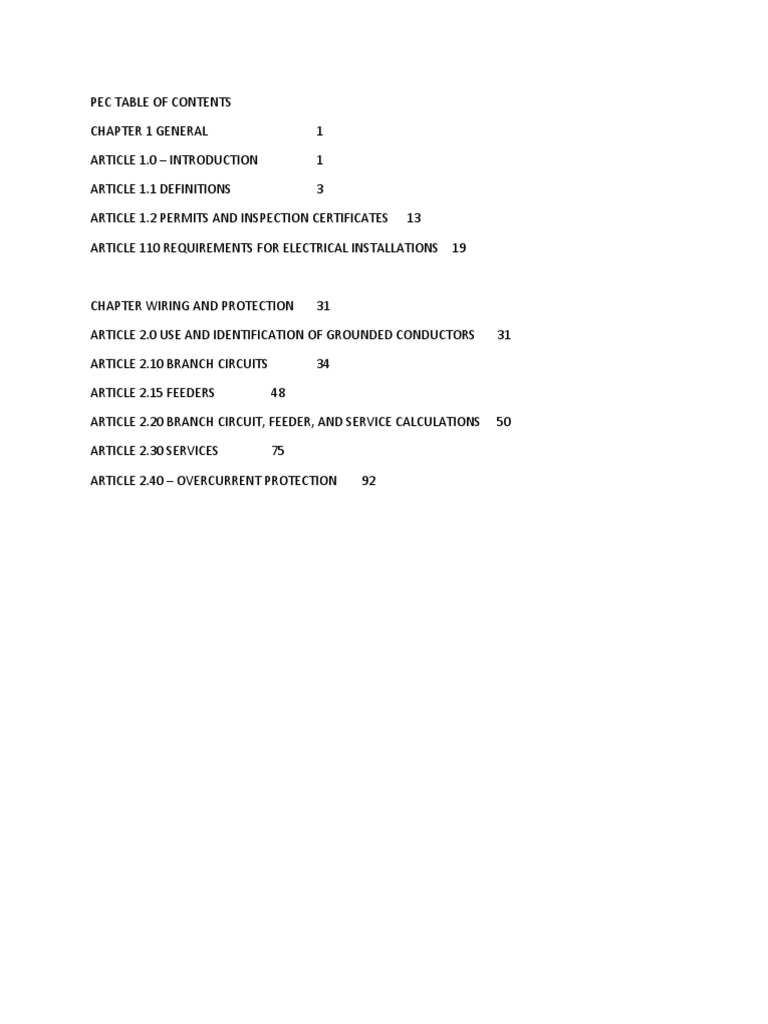PEC Table of Contents Overview | PDF