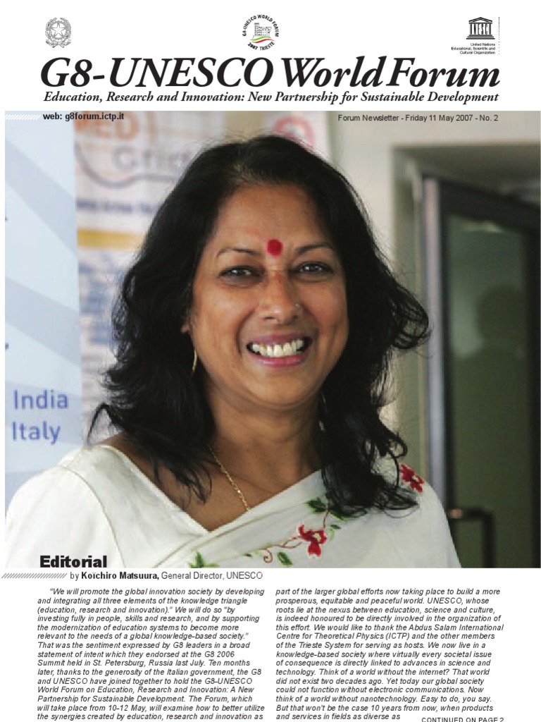 G8-UNESCO World Forum: Education, Research and Innovation: New Partnership For Sustainable ...