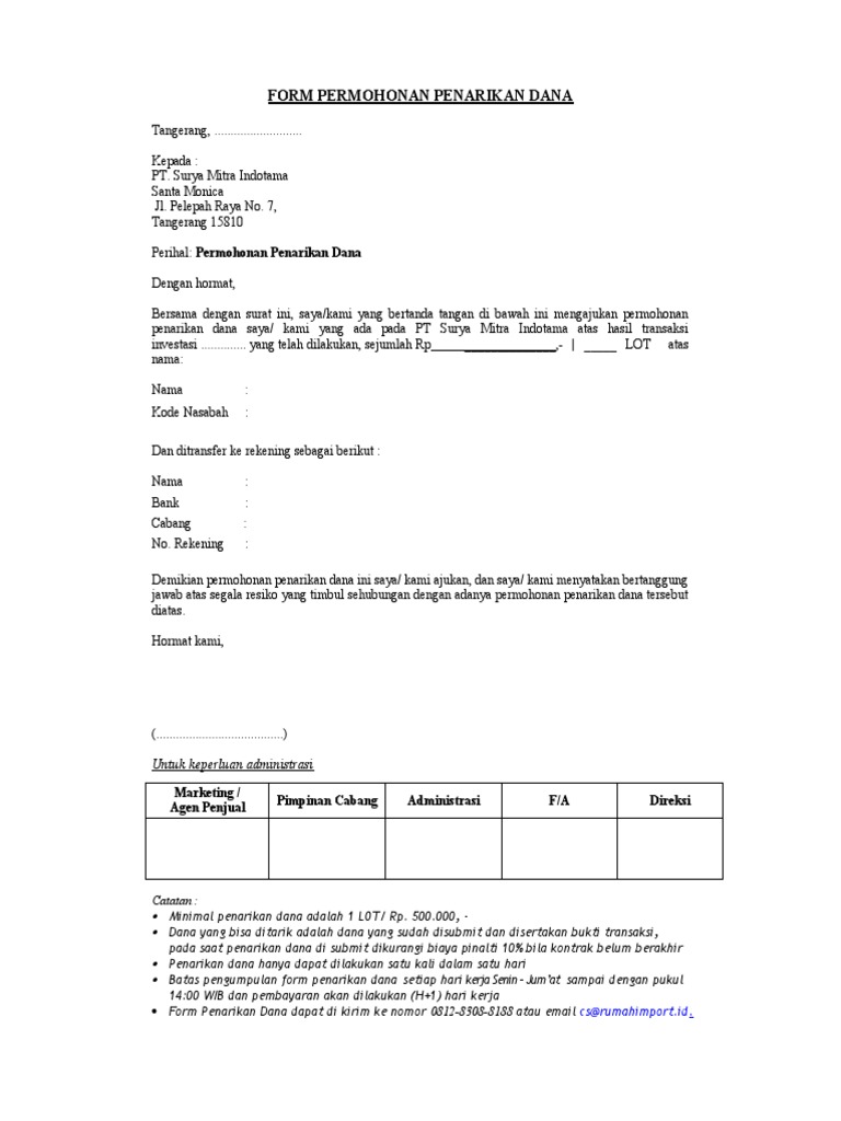 Form Permohonan Penarikan Dana | PDF