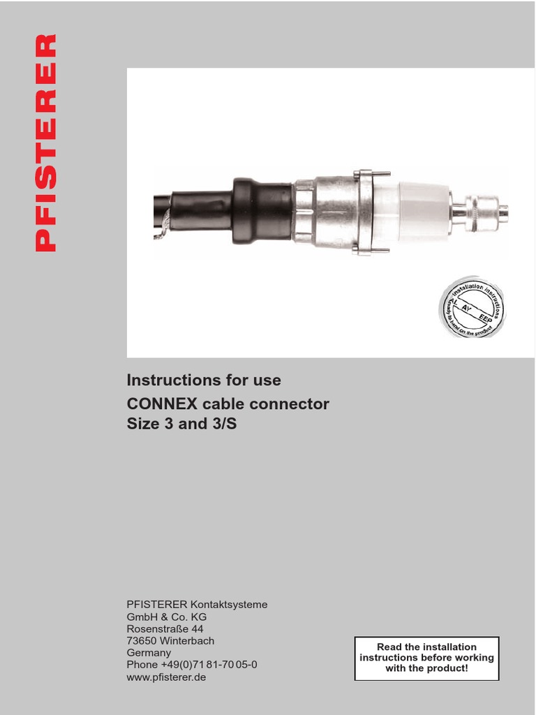 Instructions For Use CONNEX Cable Connector Size 3 and 3/S | PDF ...
