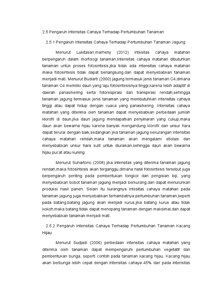 Pengaruh Intensitas Cahaya Terhadap Pertumbuhan Tanaman | PDF Pengaruh Intensitas Cahaya Terhadap Pertumbuhan Tanaman | PDF