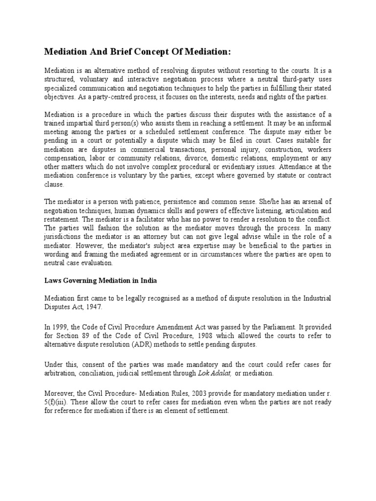 Mediation and Brief Concept of Mediation | Download Free PDF ...
