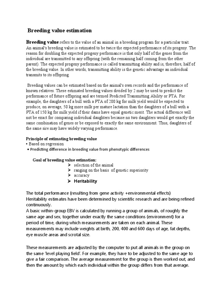 Breeding Value Estimation | PDF | Heritability | Plant Breeding