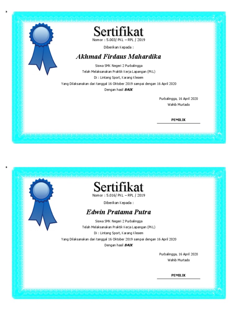 PKL Certificate | PDF