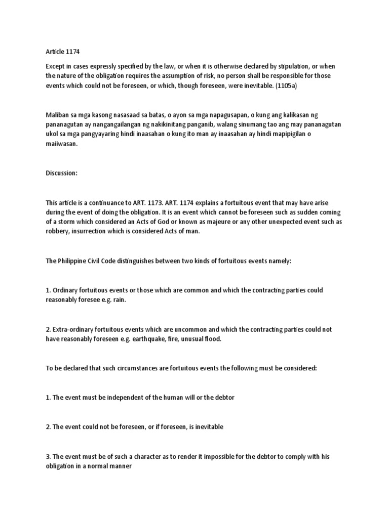 Article 1174 NCC | PDF | Common Law | Private Law