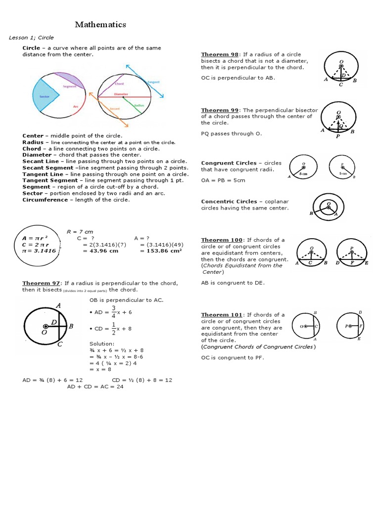 Circle Geometry Theorems | PDF | Perpendicular | Circle