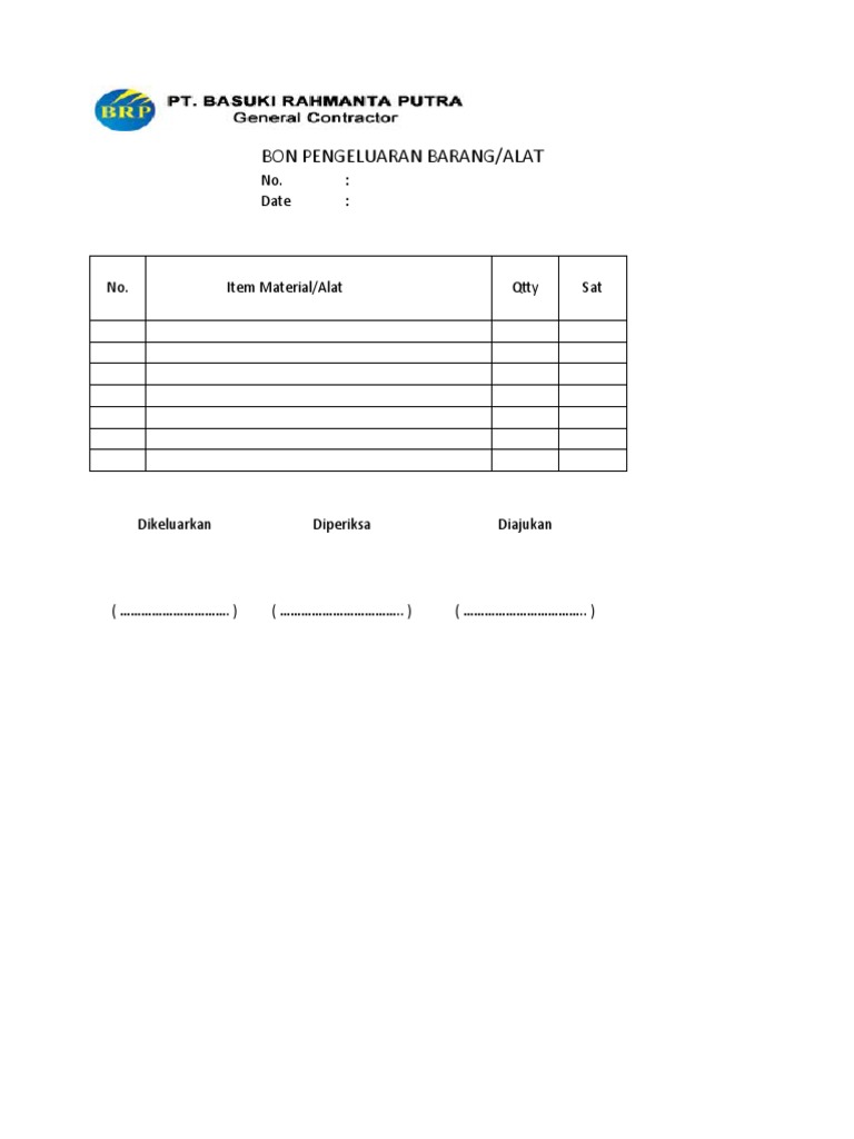 Bon Keluar Barang | PDF