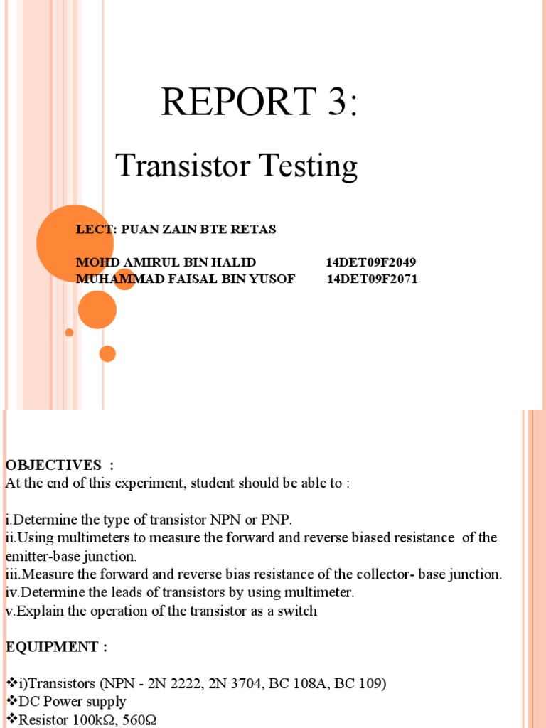 Report 3 Transistor Testing Download Free Pdf Bipolar Junction