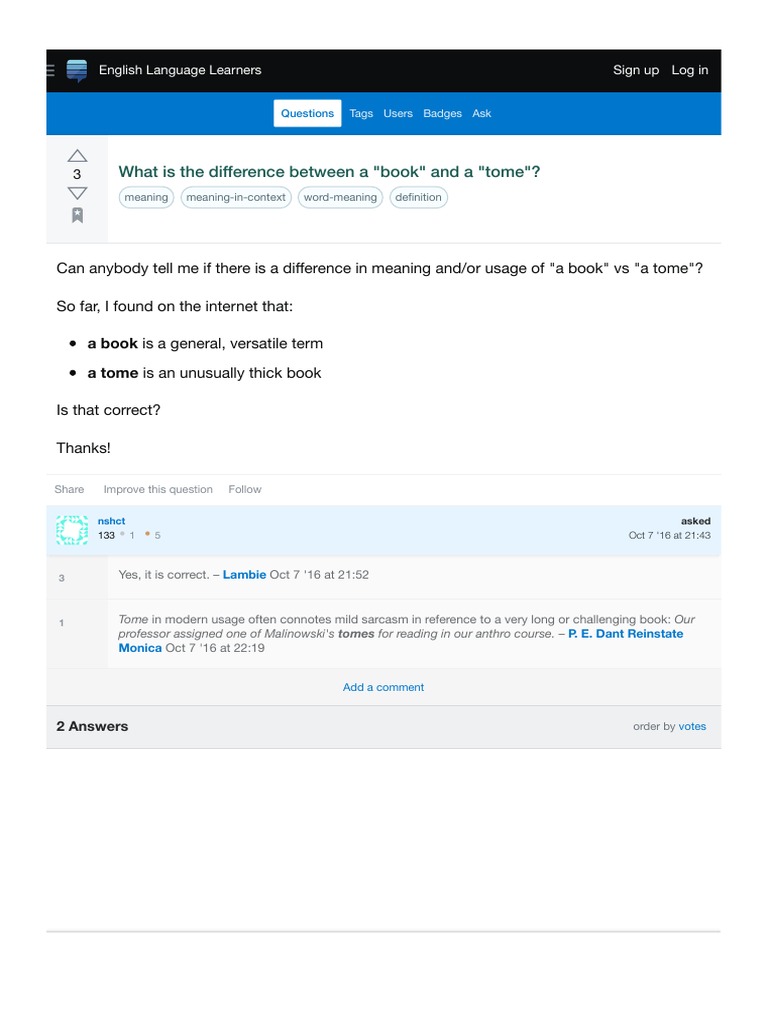 What Is The Difference Between A "Book" and A "Tome"? - English ...