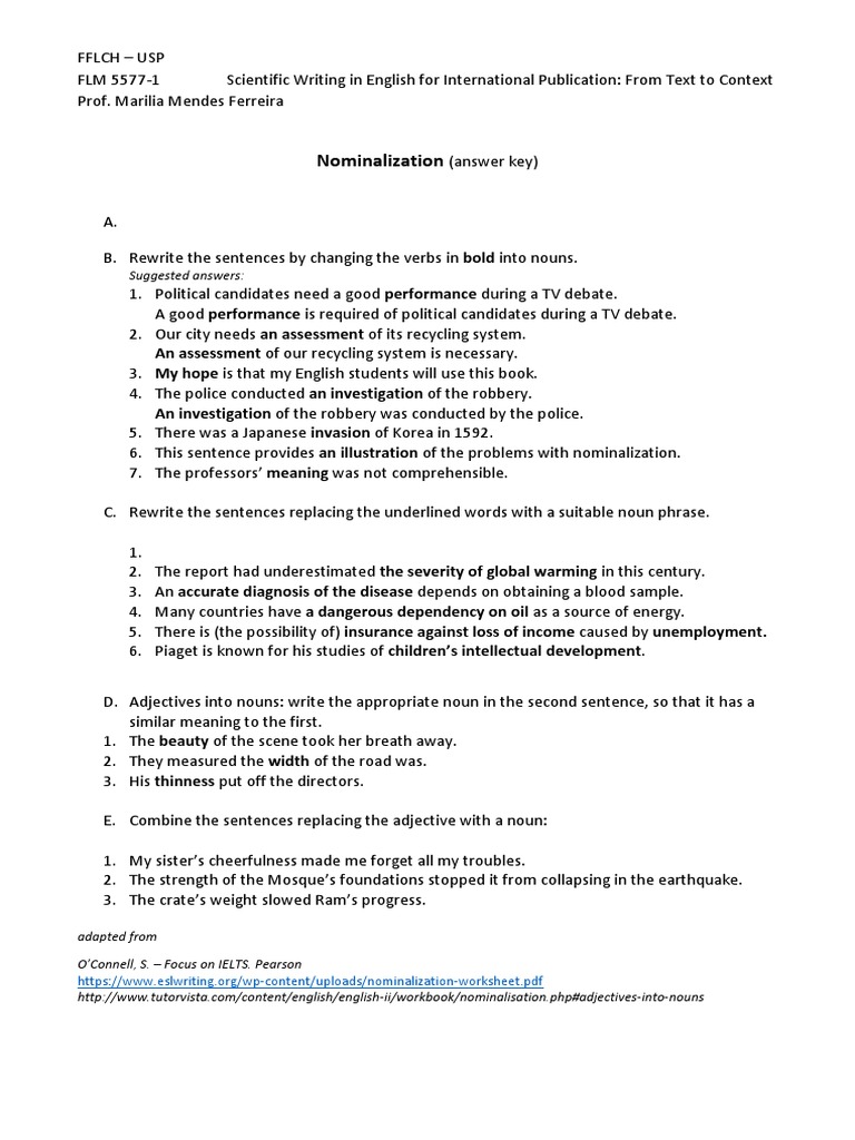 Nominalization Key | PDF