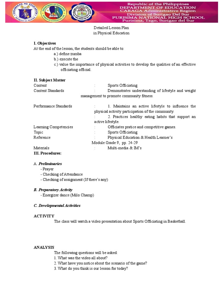 Detailed Lesson Plan in ZUMBA | PDF | Lesson Plan | Physical Education