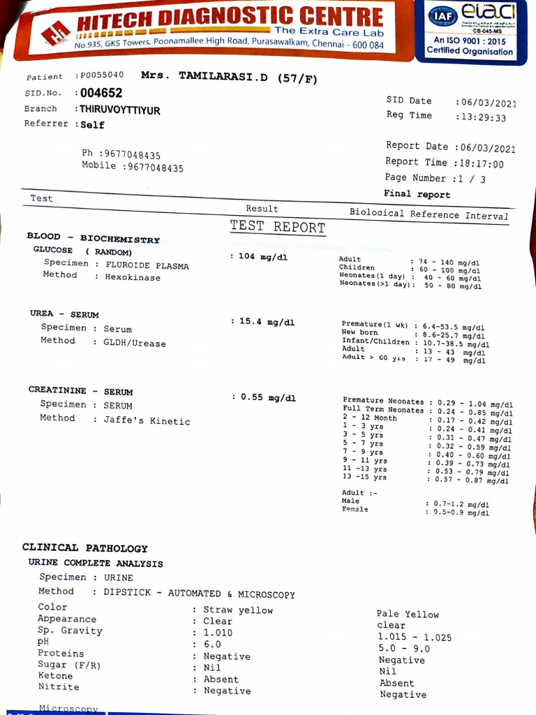 Report Reference | PDF | White Blood Cell | Tissue (Biology)