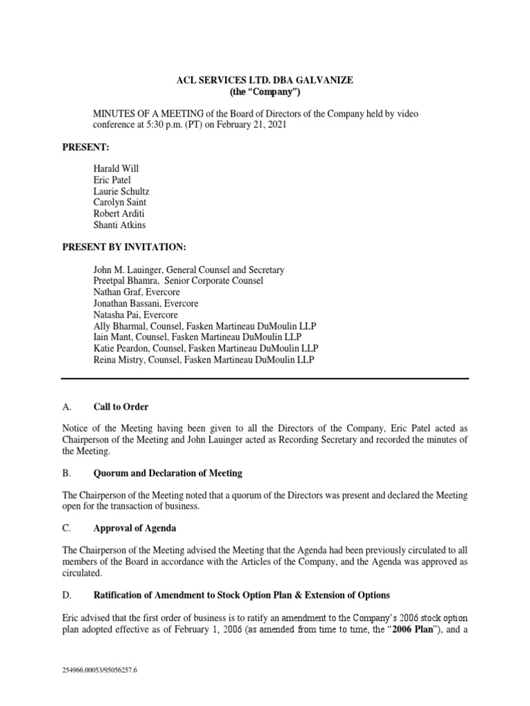 Acl Services Ltd. Dba Galvanize (The "Company") | PDF | Vesting ...