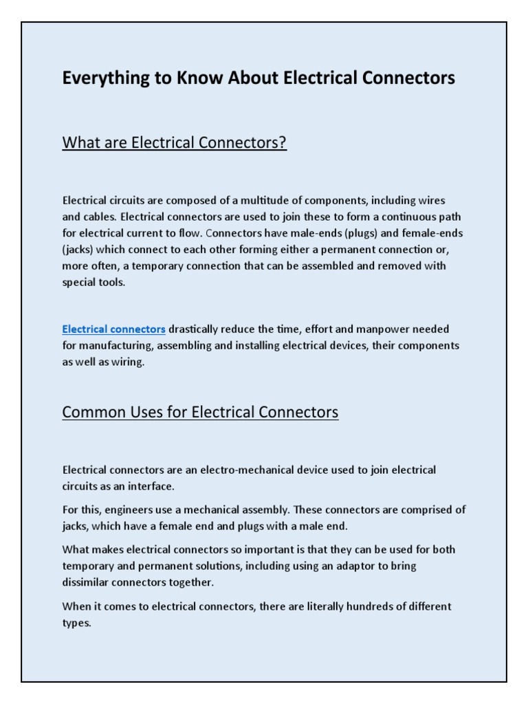 Everything To Know About Electrical Connectors | PDF | Electrical ...