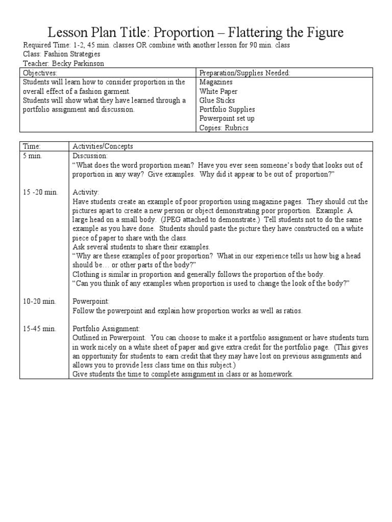 Lesson Plan Title: Proportion - Flattering The Figure | PDF | Lesson ...