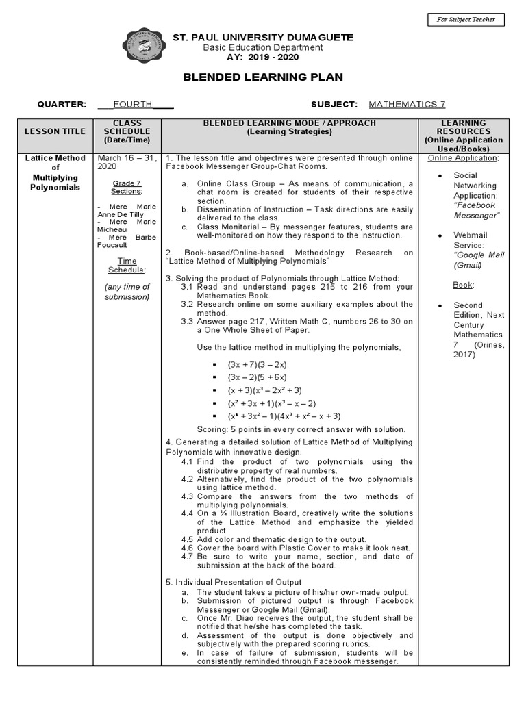 Blended-Learning-Plan-Form (Mathematics 7) | PDF | Gmail | Test ...
