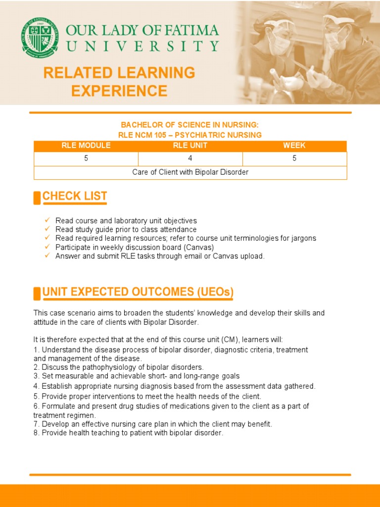 Rle Module Rle Unit Week: Bachelor of Science in Nursing: Rle NCM 105 - Psychiatric Nursing ...