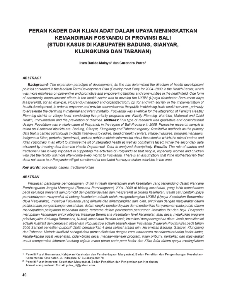 Peran Kader dan Klian Adat di Posyandu | PDF