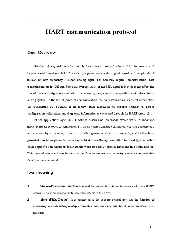 HART Communication Protocol: One. Overview | Download Free PDF | Bit ...